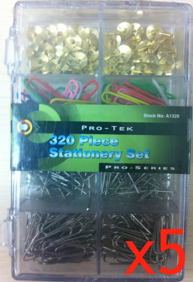 320 PIECE STATIONERY SET 5 PACKS PAPER CLIPS DRAWING PINS OFFICE SCHOOL ...